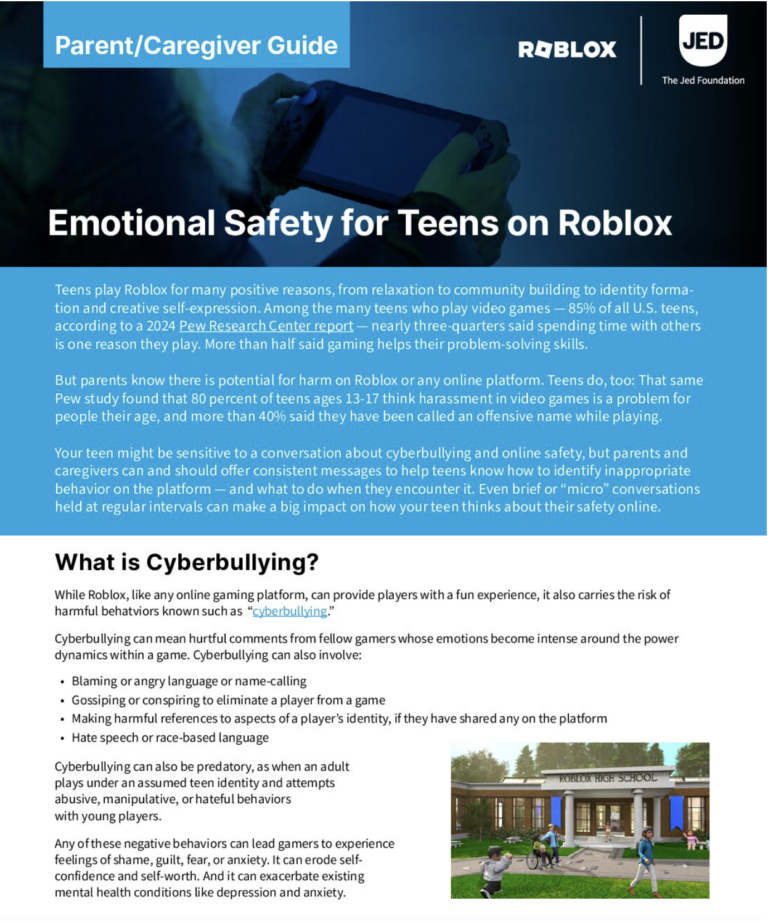 A Teen Guide to Emotional Safety on Roblox | The Jed Foundation